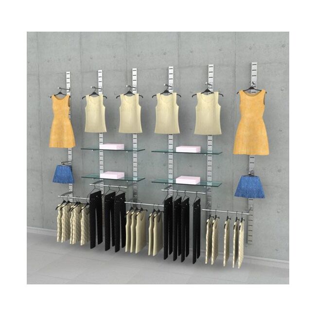 SlatStrip Vertical Wall Mounted Retail Display for 4 Glass Shelves with ...