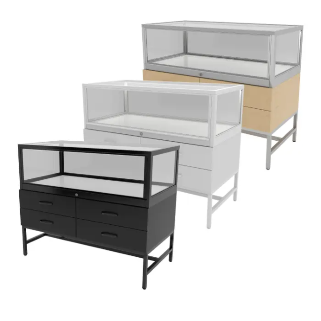 Contemporary Glass Showcase Display Cabinet with Storage