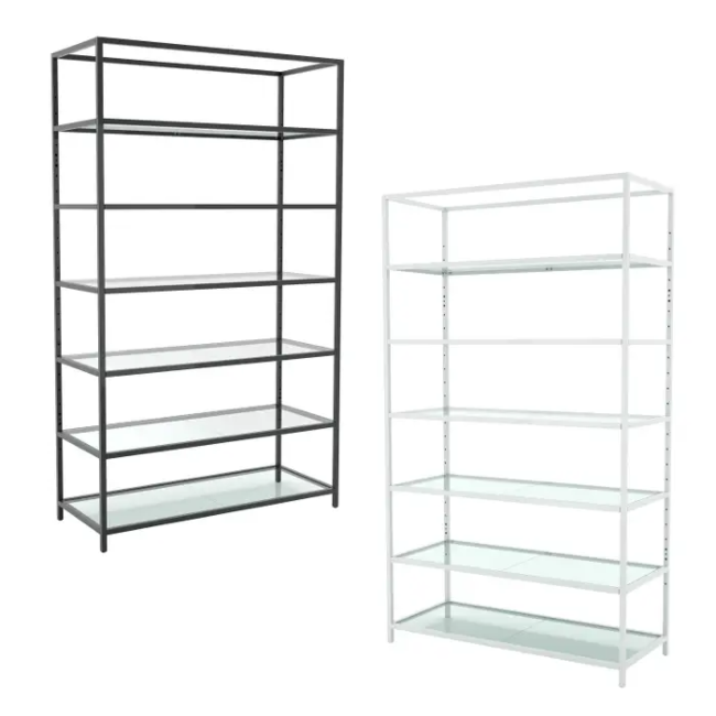 Contemporary Retail Shelf Merchandiser with Adjustable Glass Shelves
